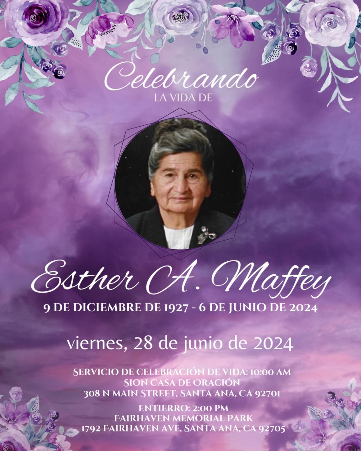 IN LOVING MEMORY / EN AMOROSO RECUERDO Hna. ESTHER AVALOS MAFFEY