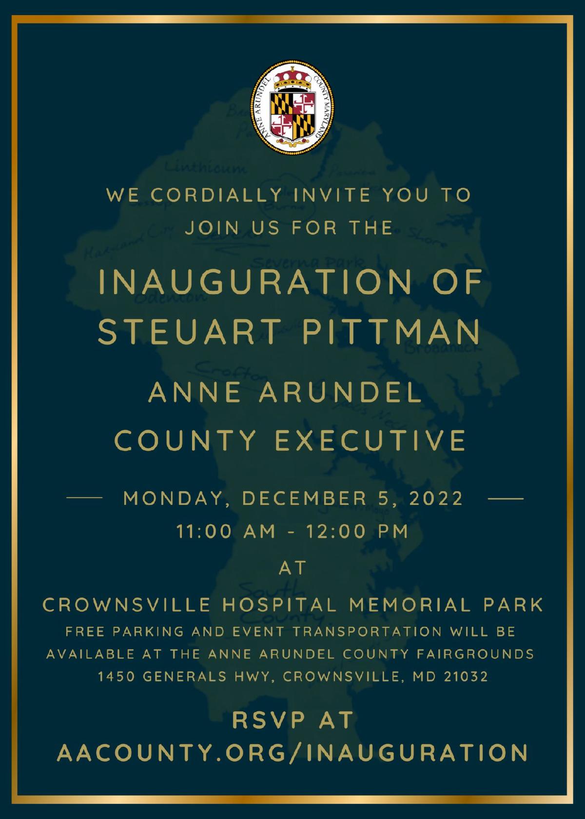 Join us for the Inauguration of County Executive Steuart Pittman
