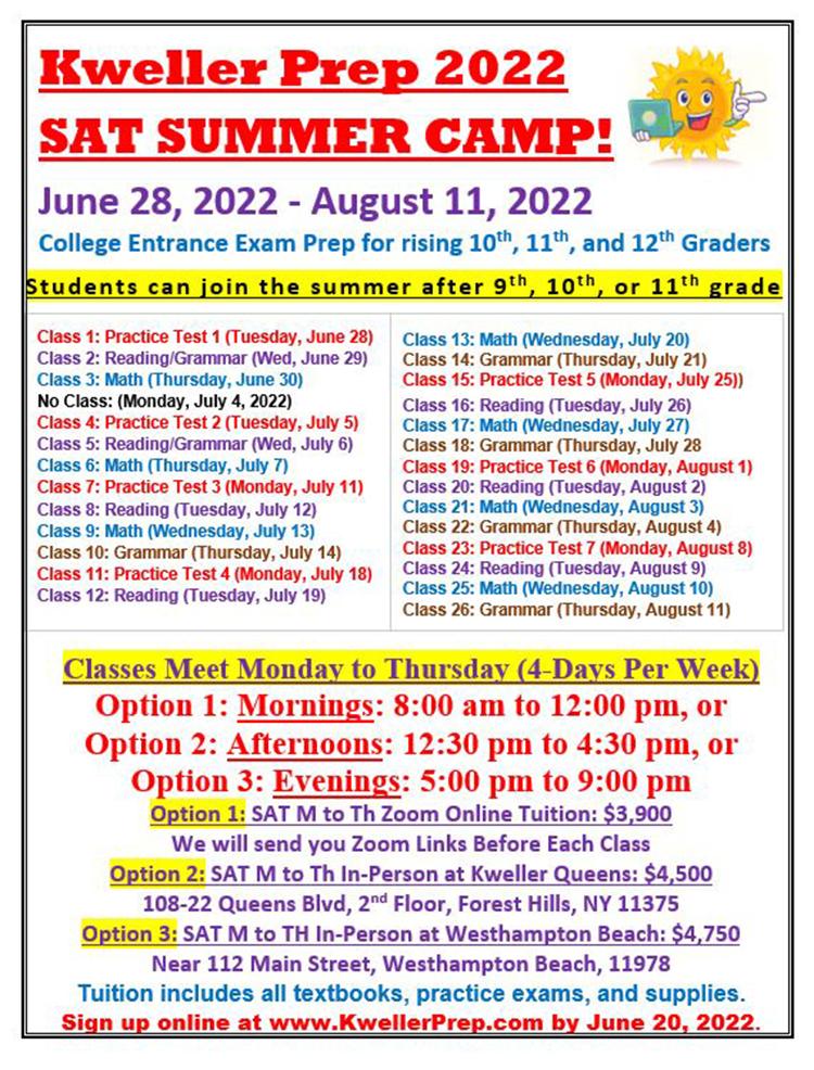 Welcome to Week 4 of Kweller Prep's SAT Summer Camp 2022!