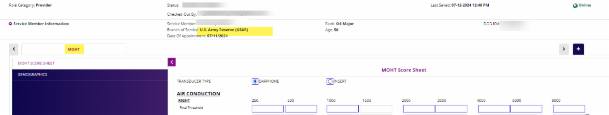 RHRP Military Operational Hearing Test (MOHT) Materials