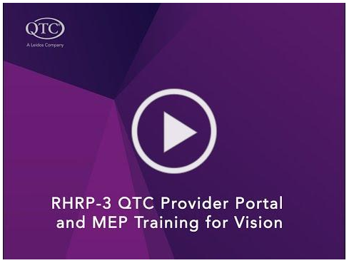 RHRP-3 QTC Provider Portal and MEP Training for Vision