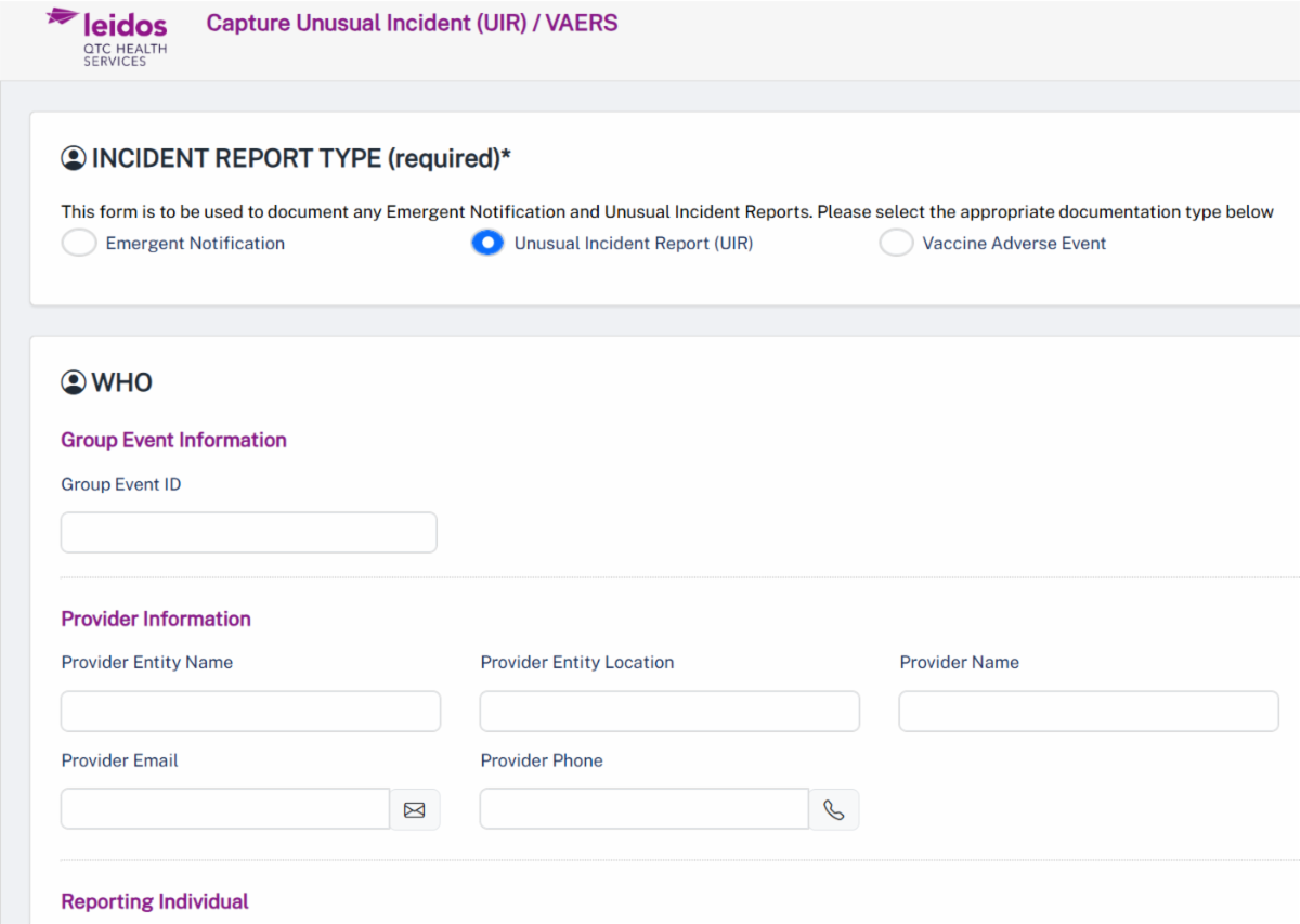 RHRP Update: Unusual Incident Reporting Form