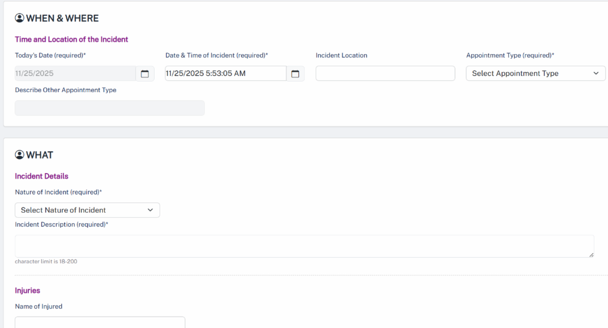 RHRP Update: Unusual Incident Reporting Form
