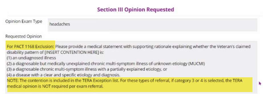Updated VA Guidance: TERA Medical Opinions