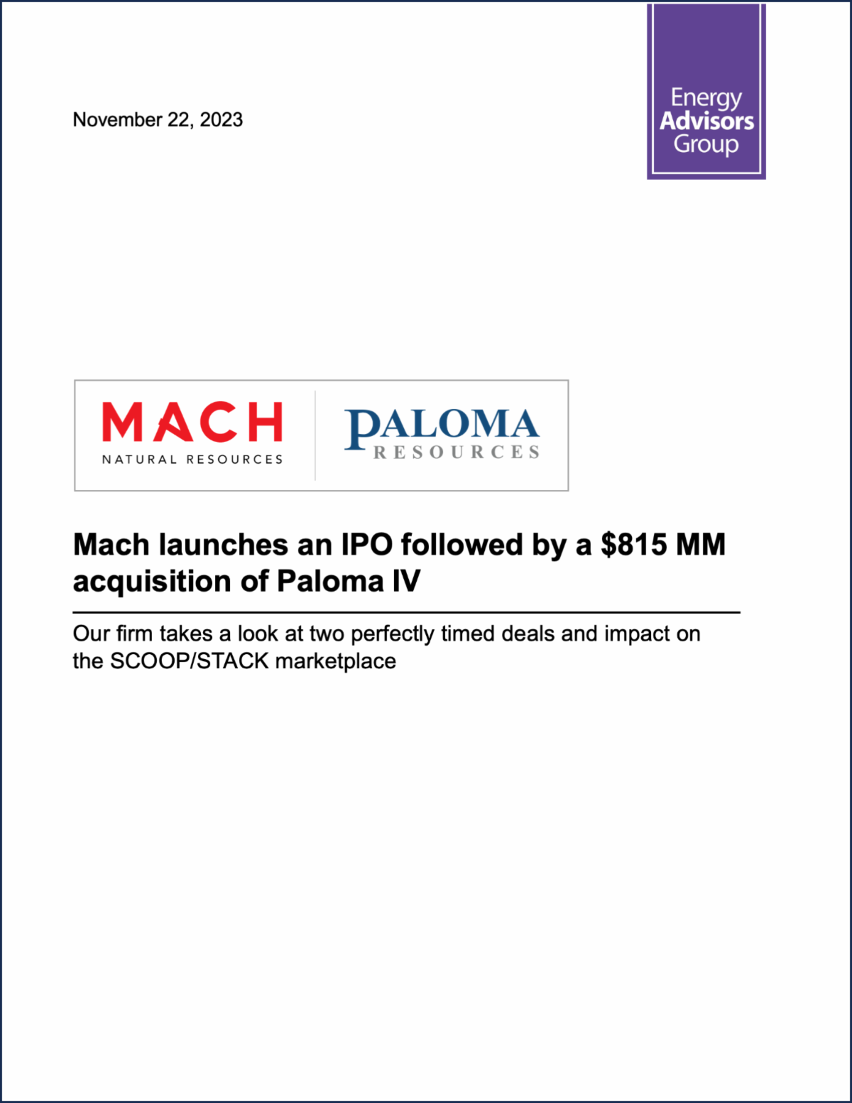 Mach IPO + Paloma Acquisition - Energy Advisors Group