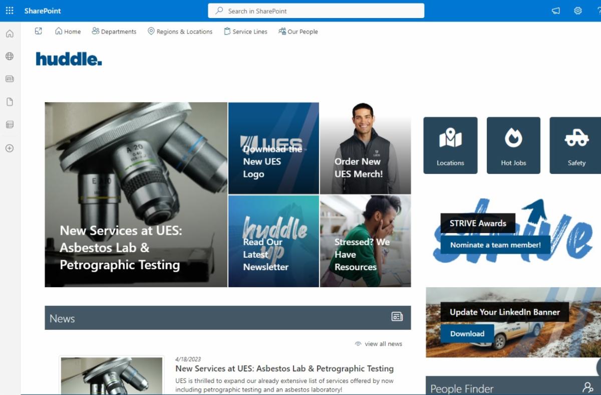 Welcoming the Rock team to Huddle, UES' intranet 💻