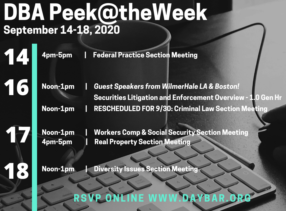 DBA Peek at the Week: September 14-18, 2020