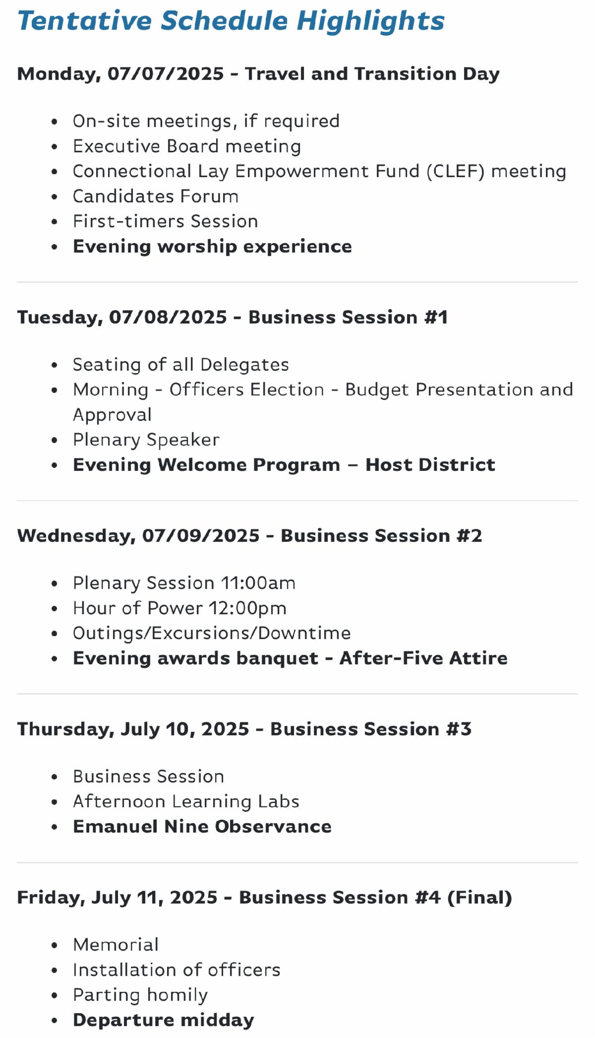 Lay Biennial Hotel Reservations & Tentative Schedule