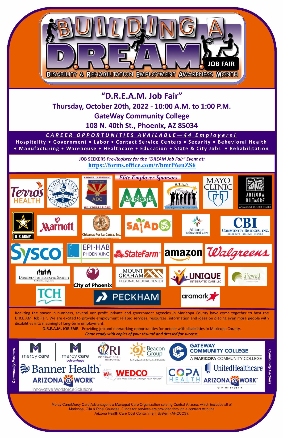 DREAM Job Fair is Thursday, October 20th, 2022 from 10am to 1pm!