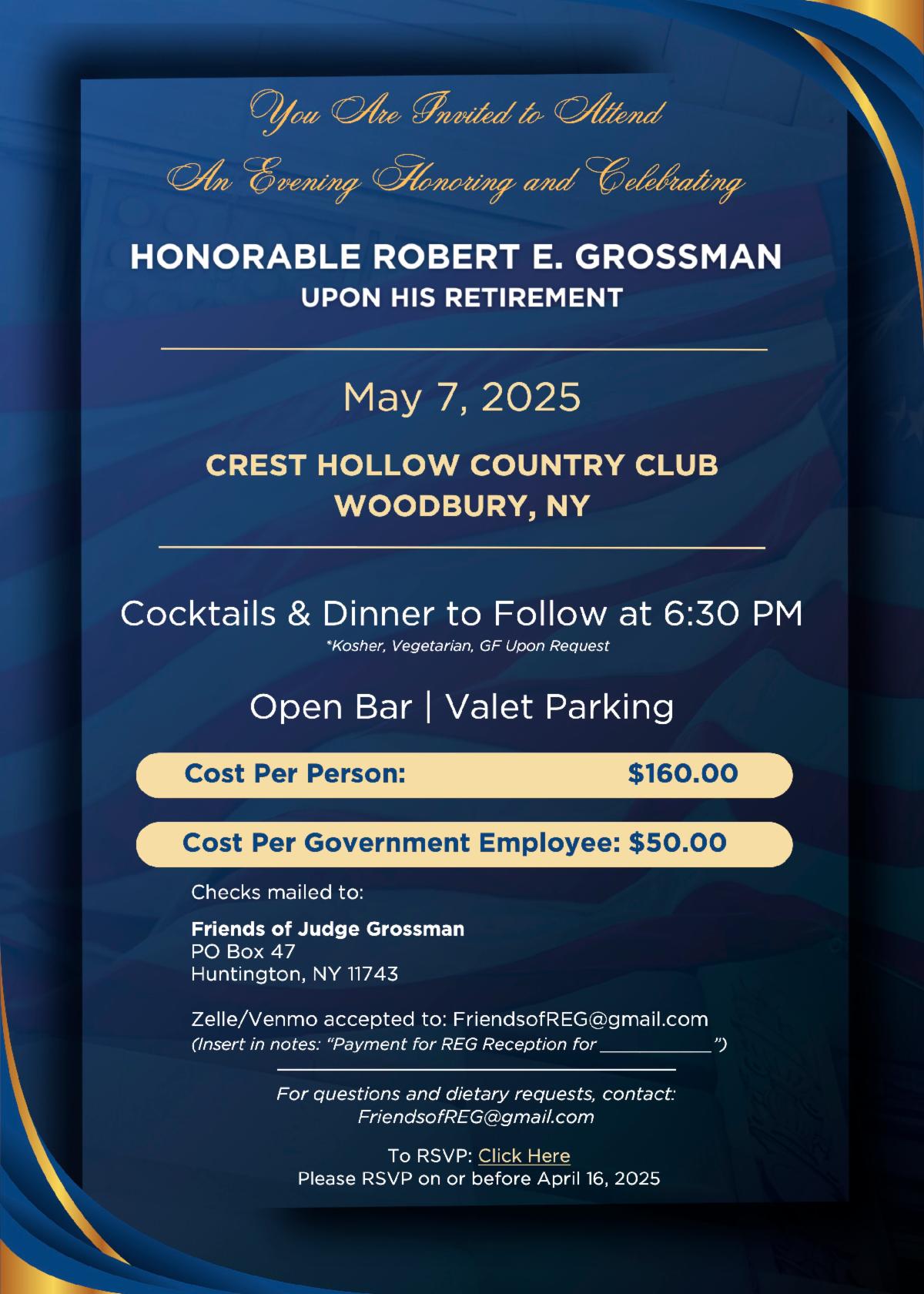 You're Invited: Retirement Celebration for Hon. Robert E. Grossman