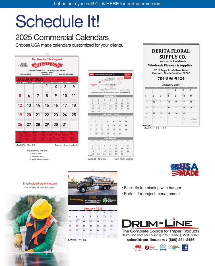 2025 Contractor Calendars...made in the USA, perfect for scheduling