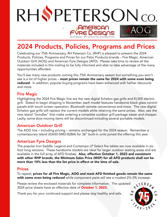 MASTER DIST: 2024 RH Peterson's Patio Products Programs, Pricing and ...