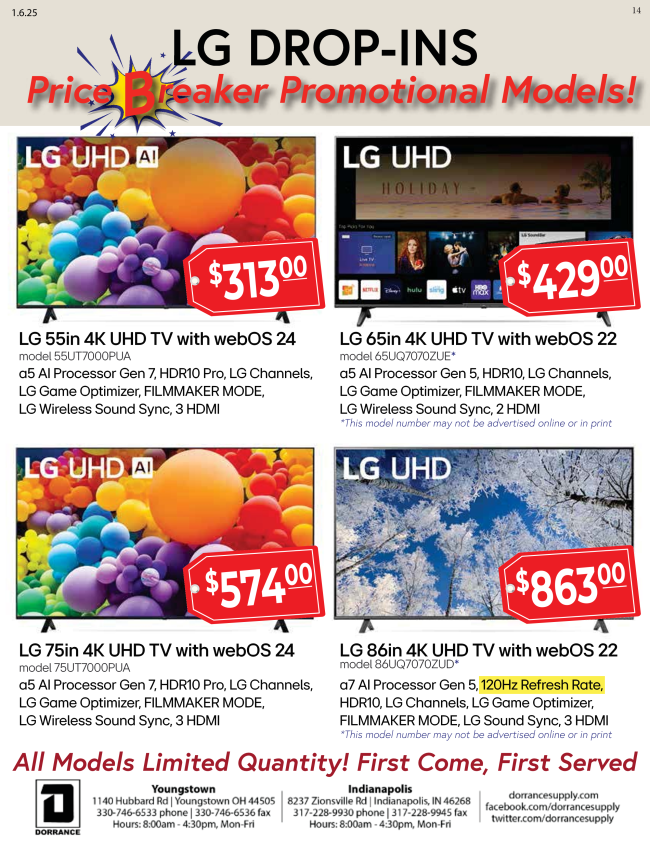 LG Price Sheet / LG Roadmap Update 1/6/25