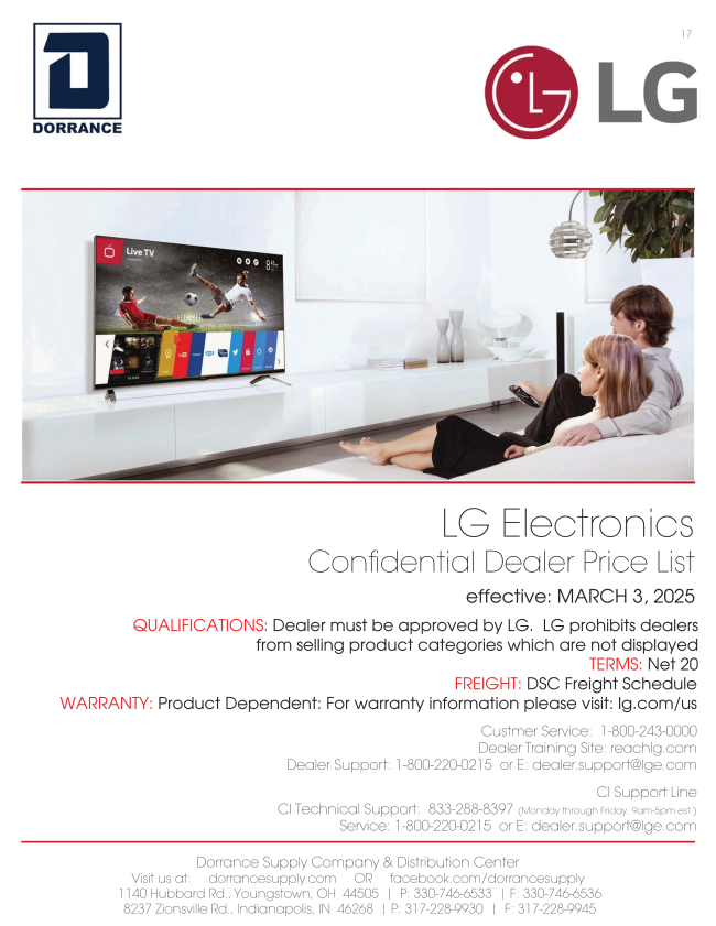 LG Price Sheet / LG Roadmap Update 3/3/25