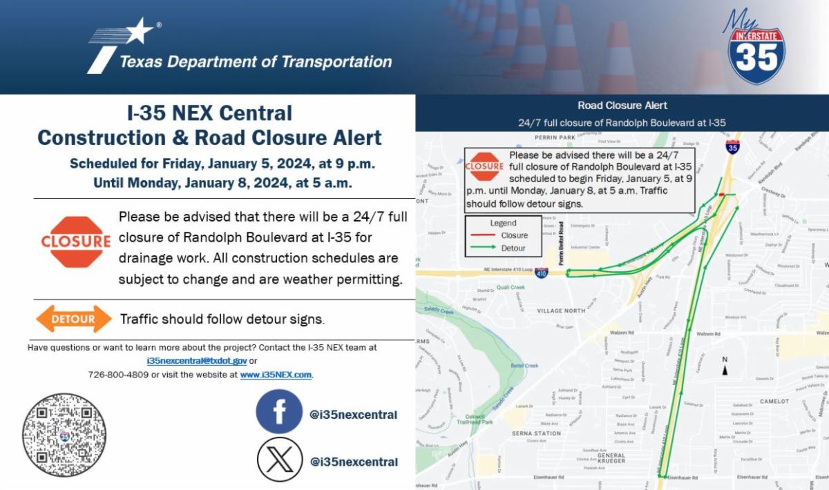 I-35 NEX Central Project Lane Closures December 26 - January 6