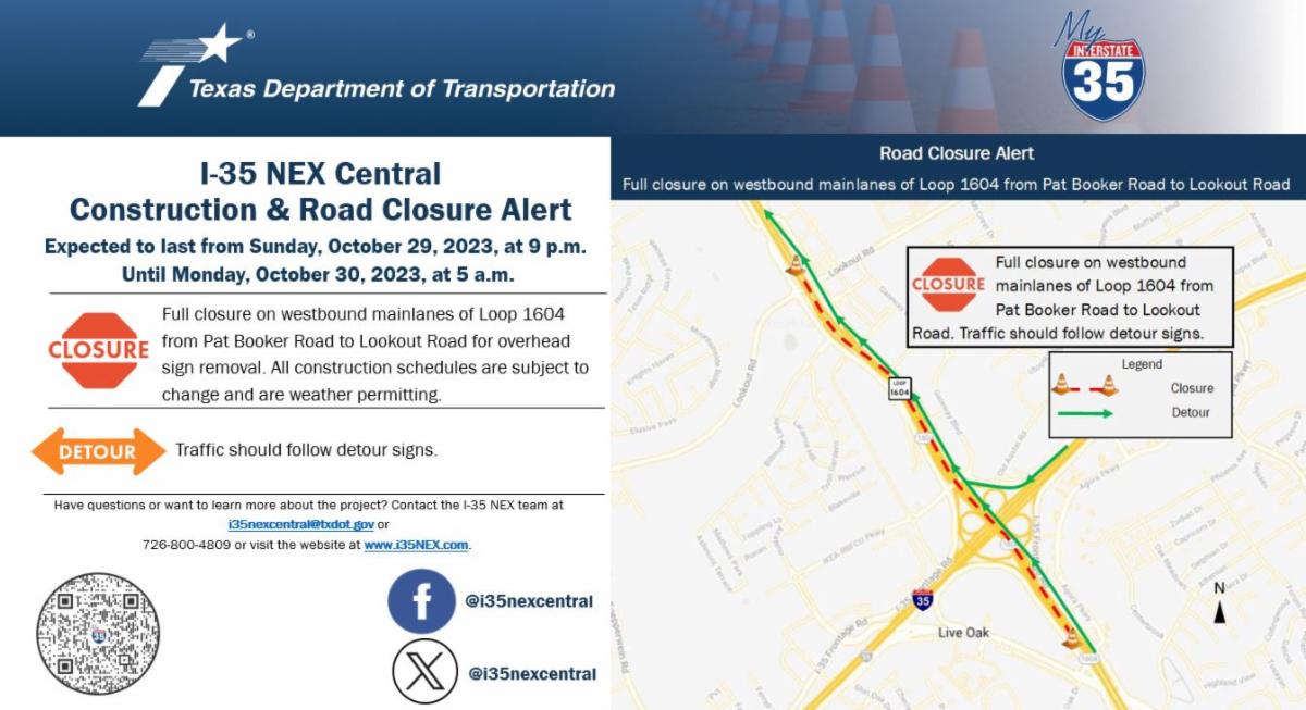 I-35 NEX Central Project Lane Closures October 29 - November 04