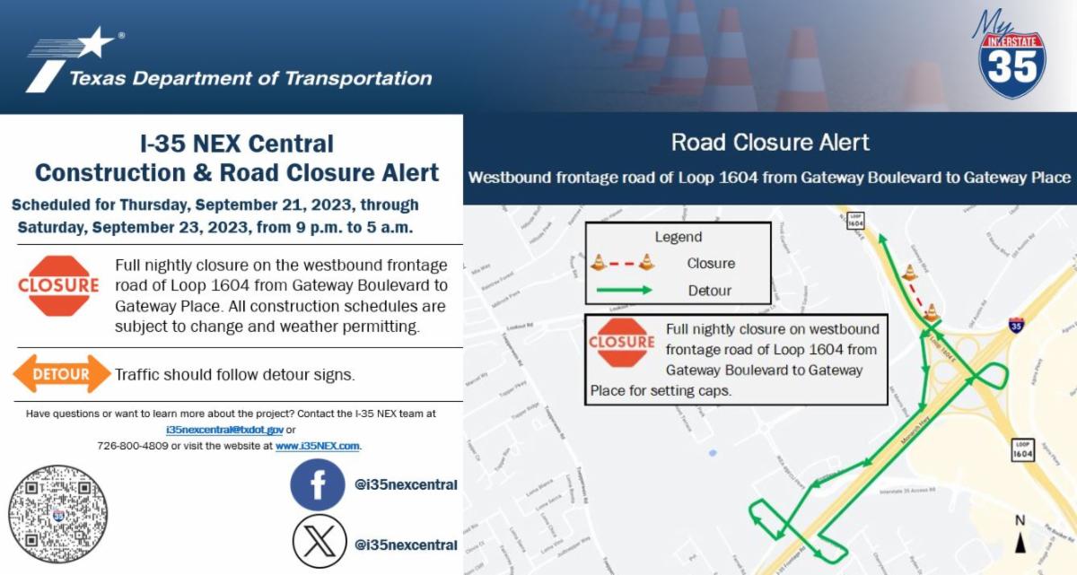 I-35 NEX Central Project Lane Closures September 17 - September 23