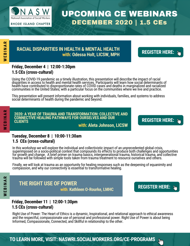 NASW-RI Legislative Survey, CE Programs, So Much More! Nov/Dec Issue