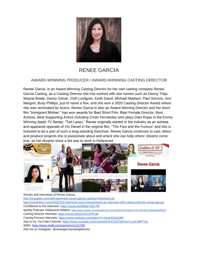 OPEN CALL AUDITIONS WITH AWARD-WINNING HOLLYWOOD CASTING DIRECTOR RENEE ...