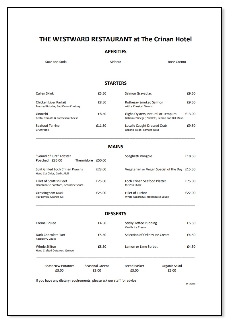 Crinan Hotel news and special offers (January 2019)