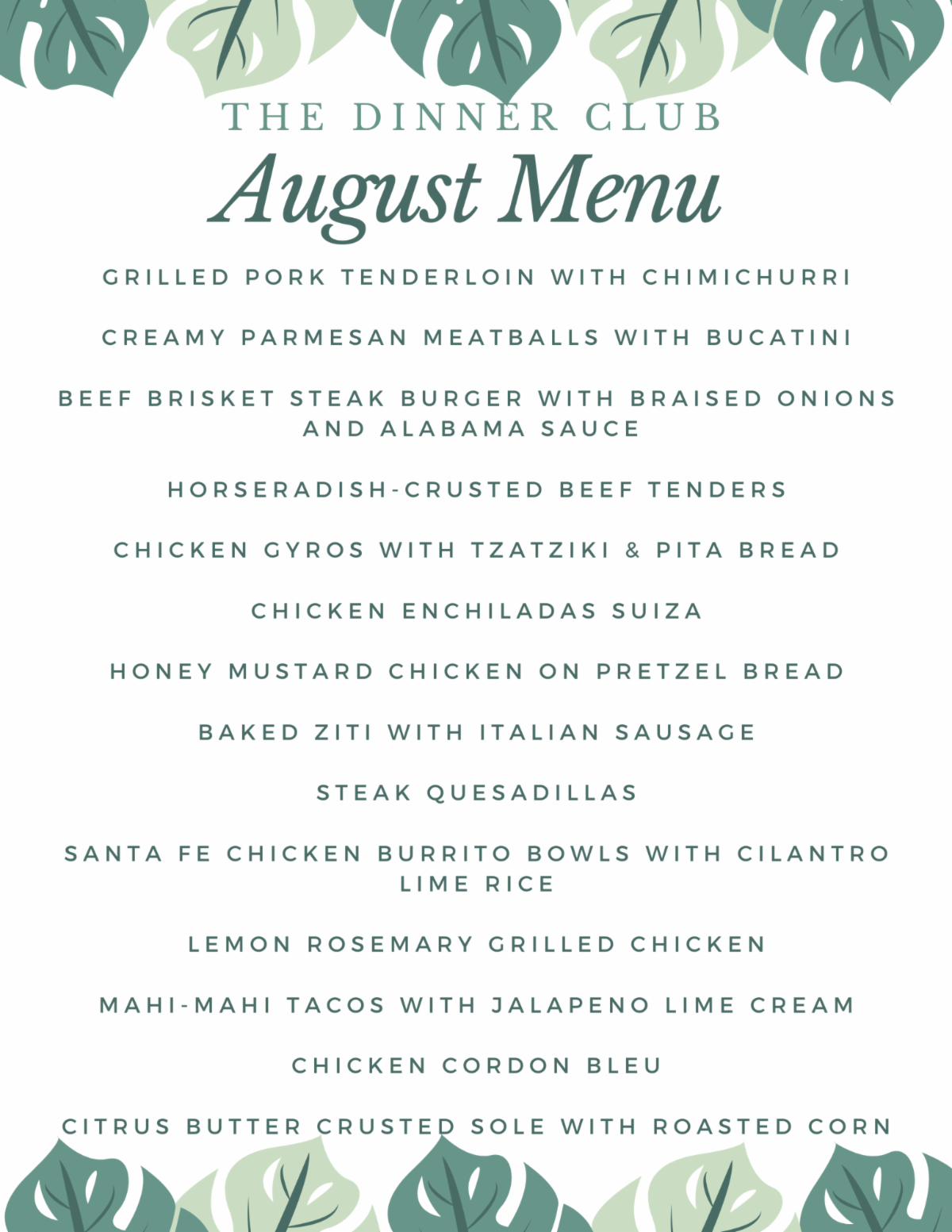 August Menu starts this week...check it out here!
