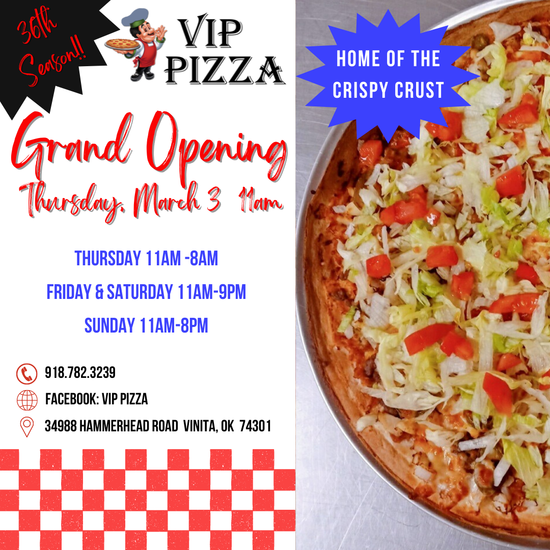 VIP Pizza opens for the season TODAY at 11 am