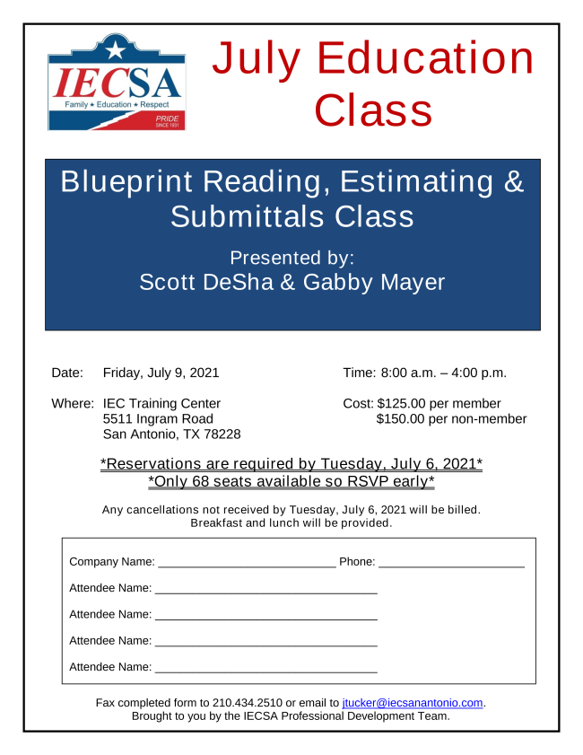 Blueprint Reading/Estimating/Submittals Class