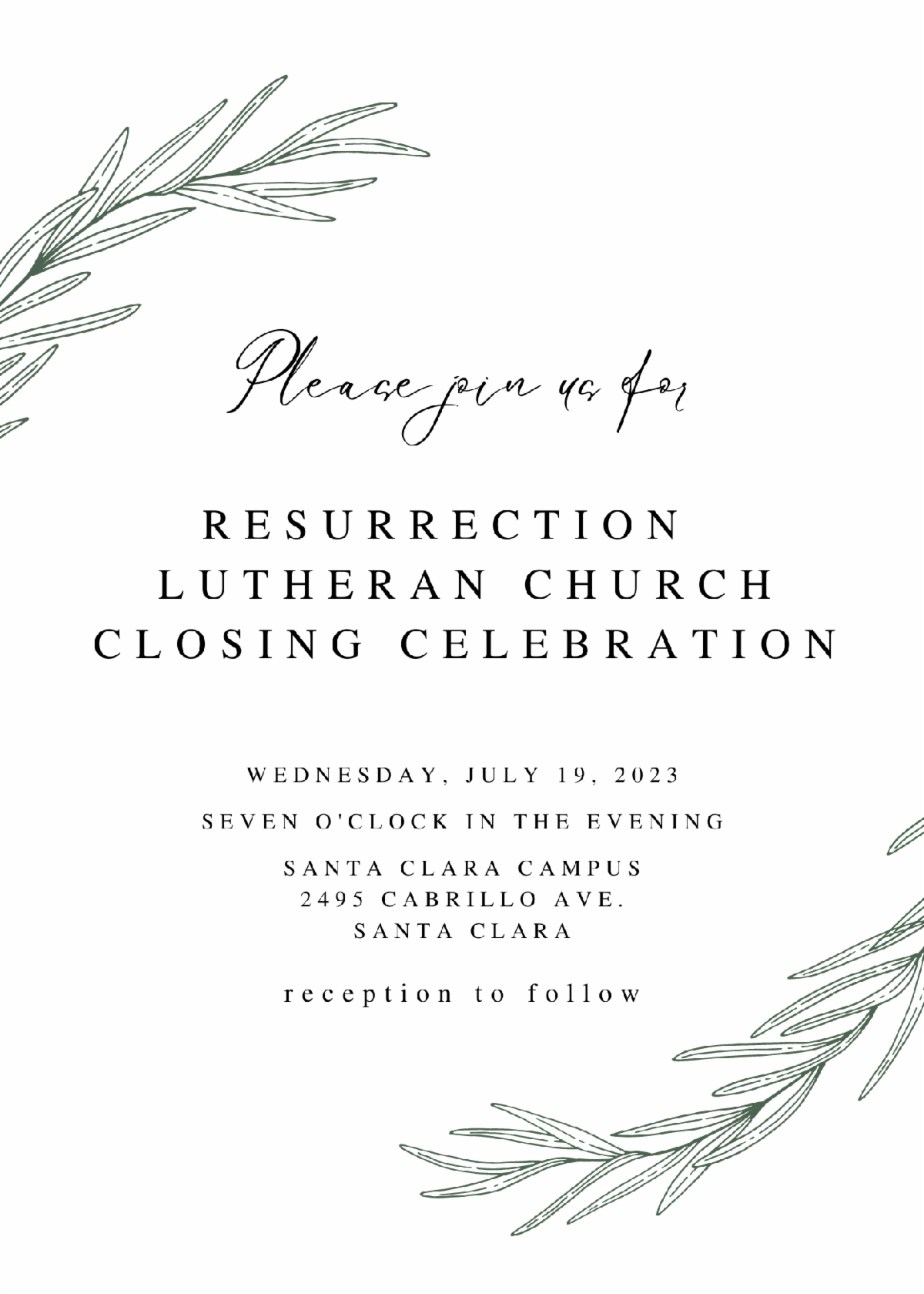 Resurrection Closing Worship Service and Celebration Reception