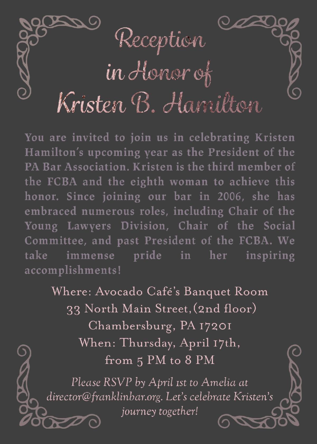 Reception in Honor of Kristen B. Hamilton
