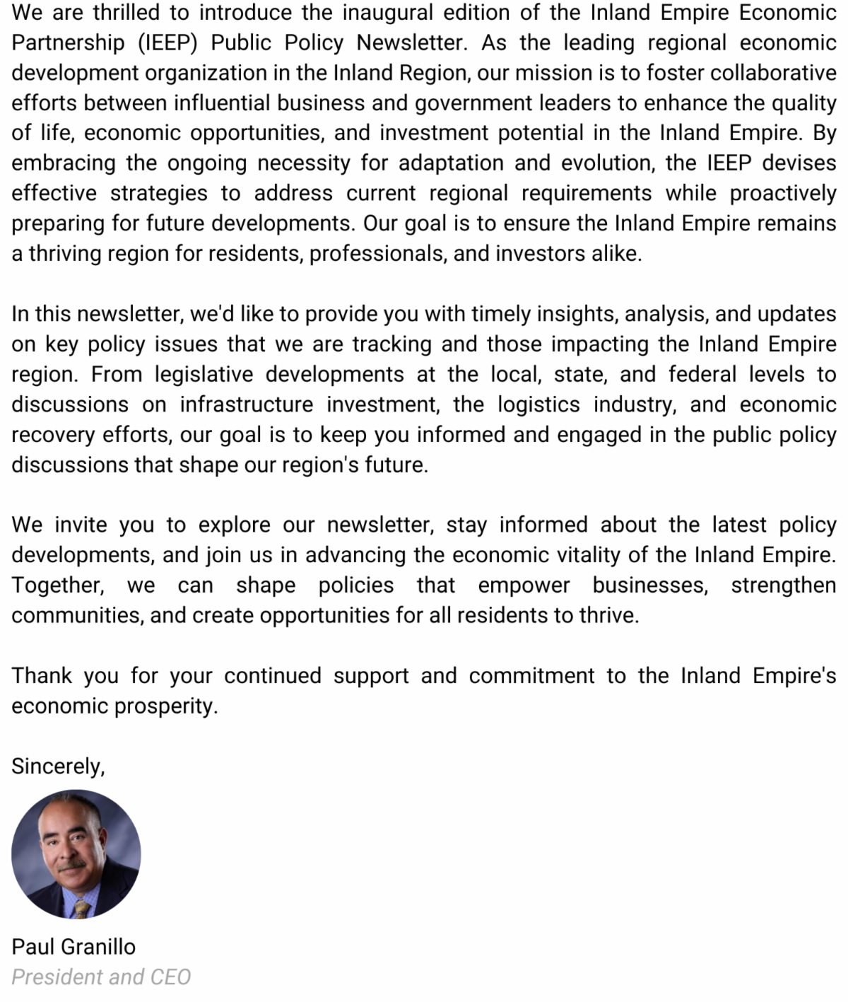 IEEP's Inaugural Public Policy Newsletter