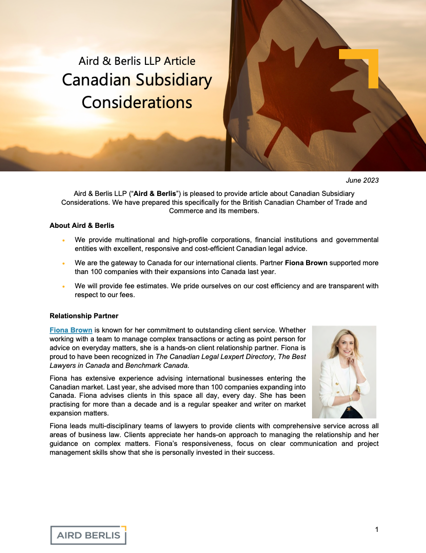 Meet Fiona Brown, Partner at Aird & Berlis - New Corporate Member