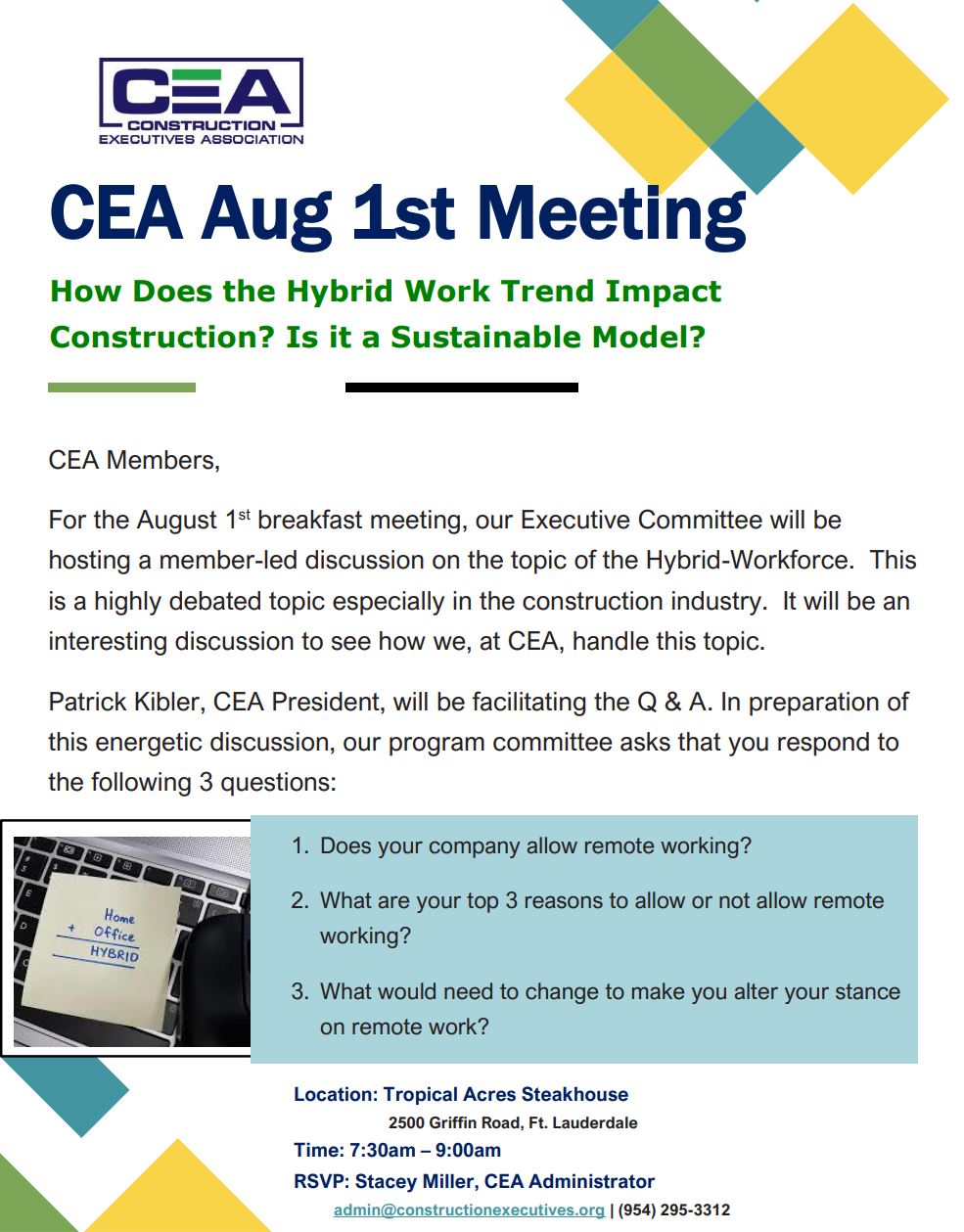 REMINDER - CEA: August 1st Breakfast Meeting