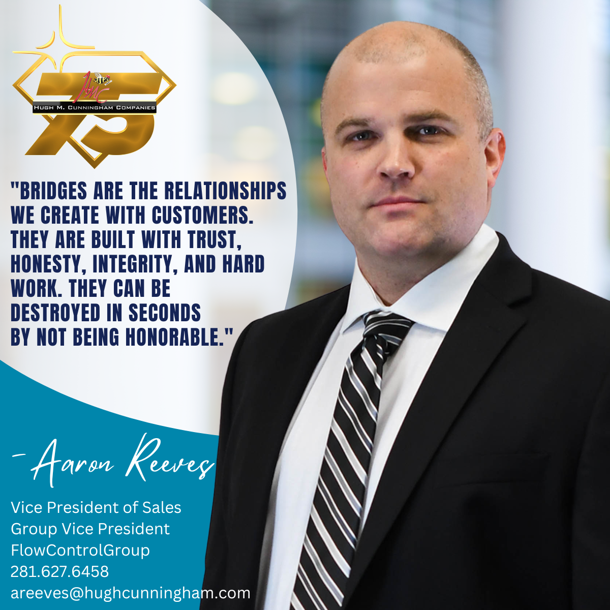 AARON REEVES NAMED VICE PRESIDENT OF SALES FOR HUGH M. CUNNINGHAM COMPANIES