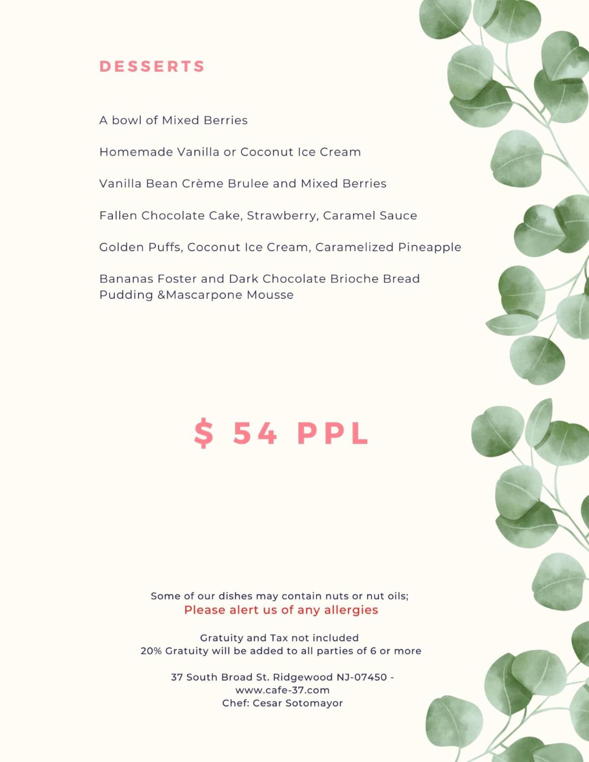 Winter Prix Fixe Menu 2022