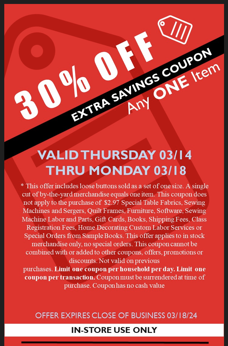 3 Days Left - 30% Off Any One Item Coupon