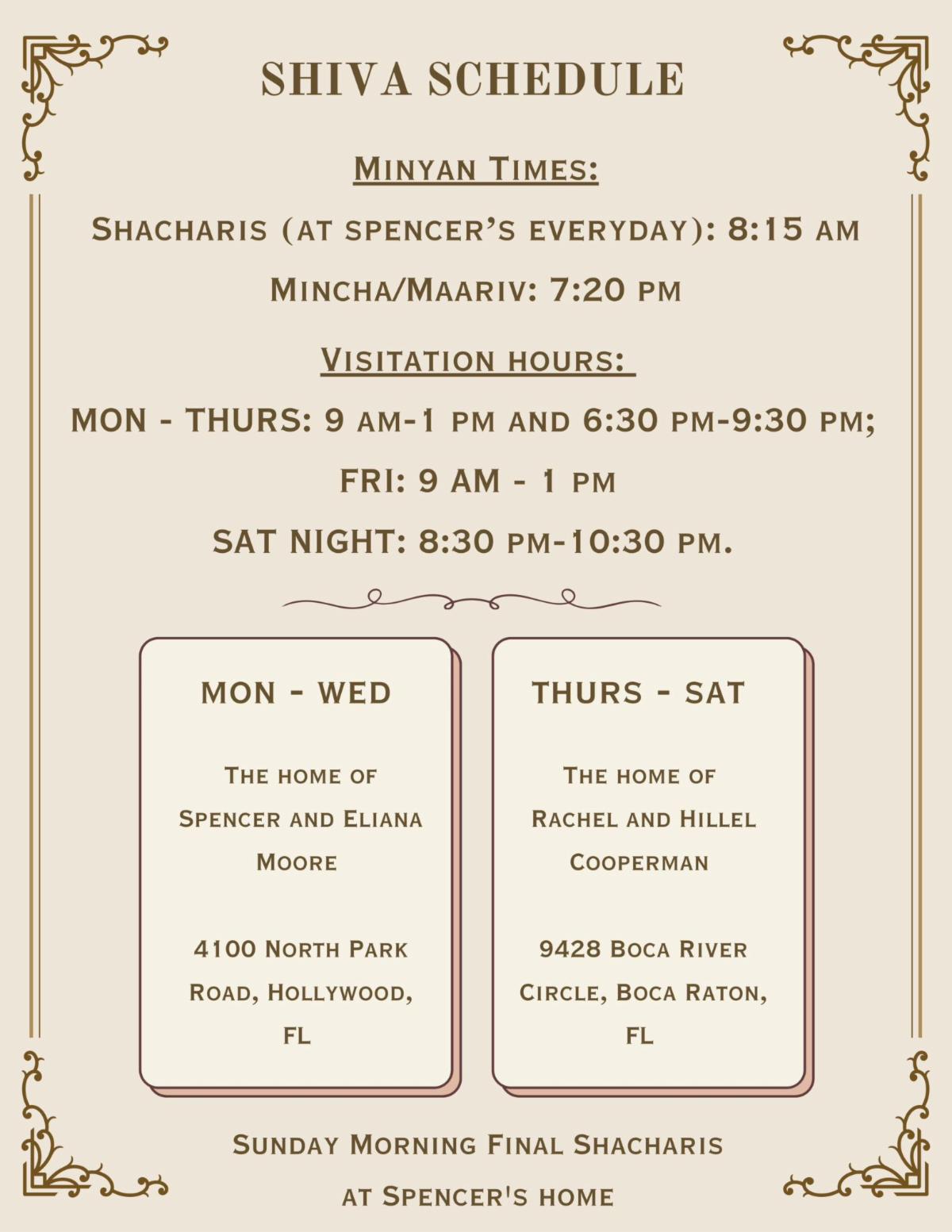 Funeral & Shiva Info