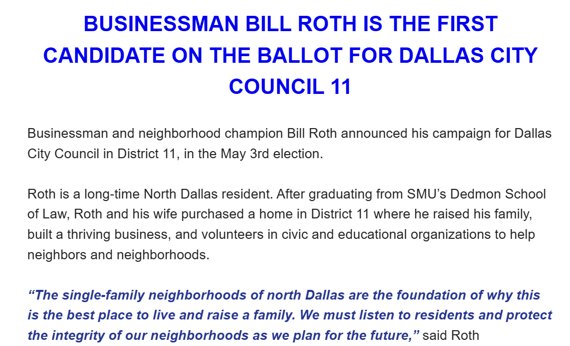 Meet Bill Roth, District 11 Candidate