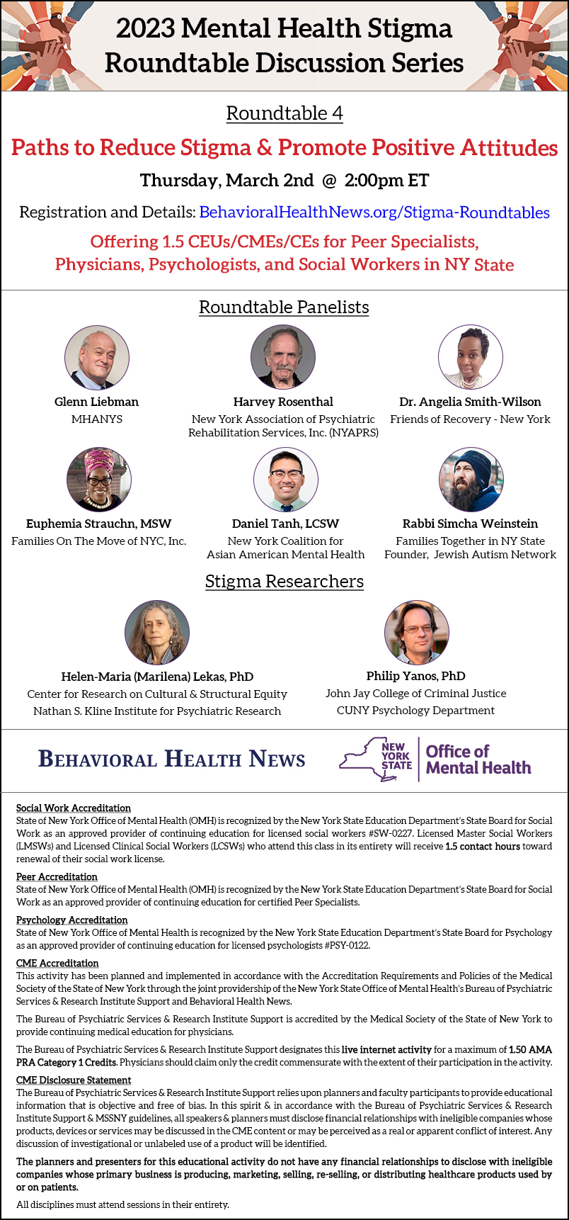 Register for the Final Mental Health Stigma Roundtable: "Paths to ...