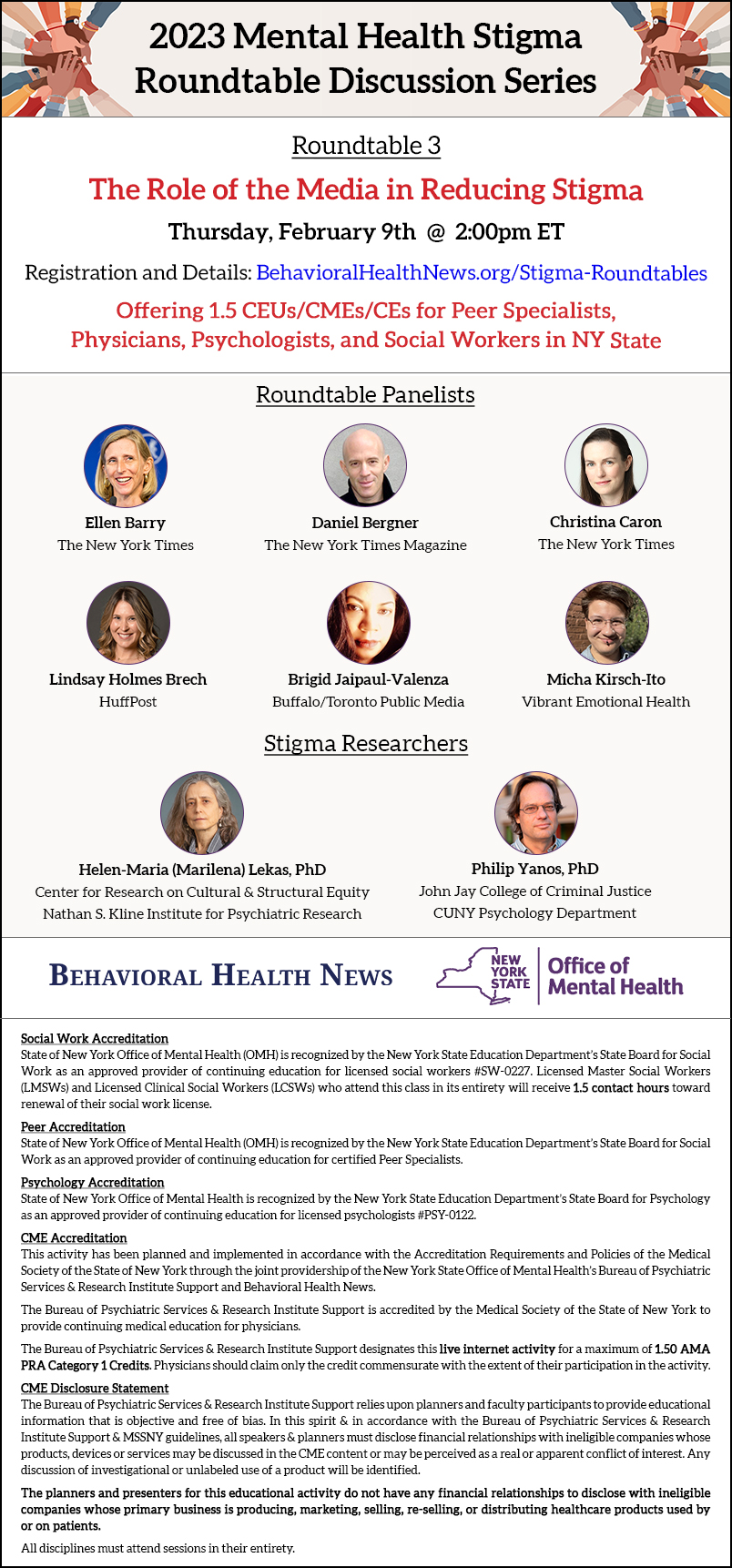 Register for Mental Health Stigma Roundtable 3 "The Role of the Media ...