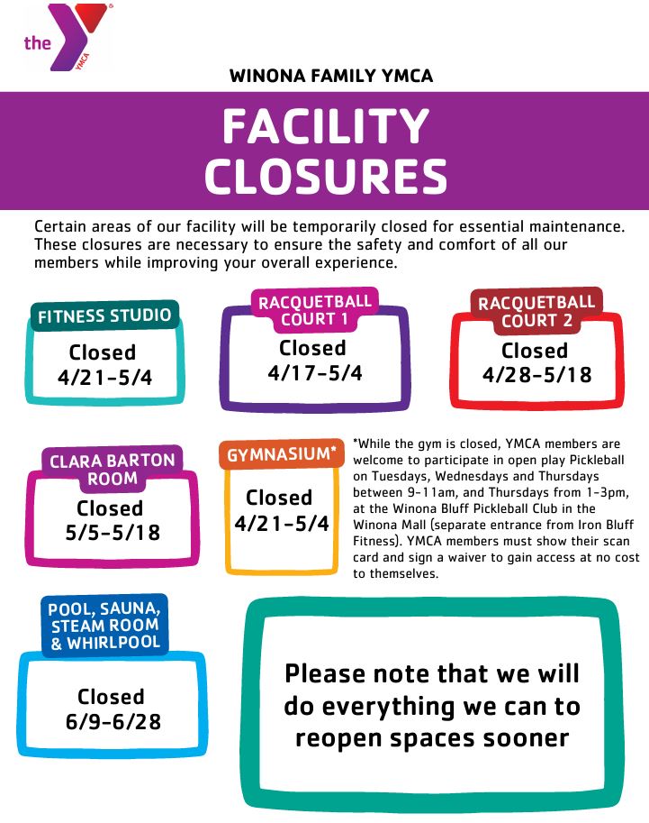 YMCA Temporary Closures & Group Fitness Schedules