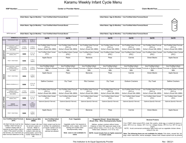 Monthly CACFP Forms for Centers That Claim Online