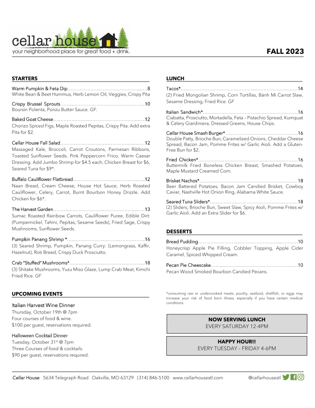 Our New Fall Menus & Upcoming Events