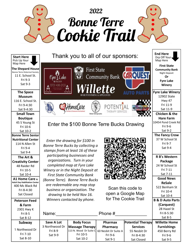 The Bonne Terre Cookie Trail Map