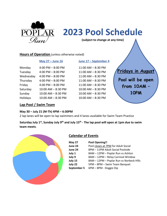 Newsletter: 2023 Pool Schedule, Pool Rules, Adult Social at the Pool ...