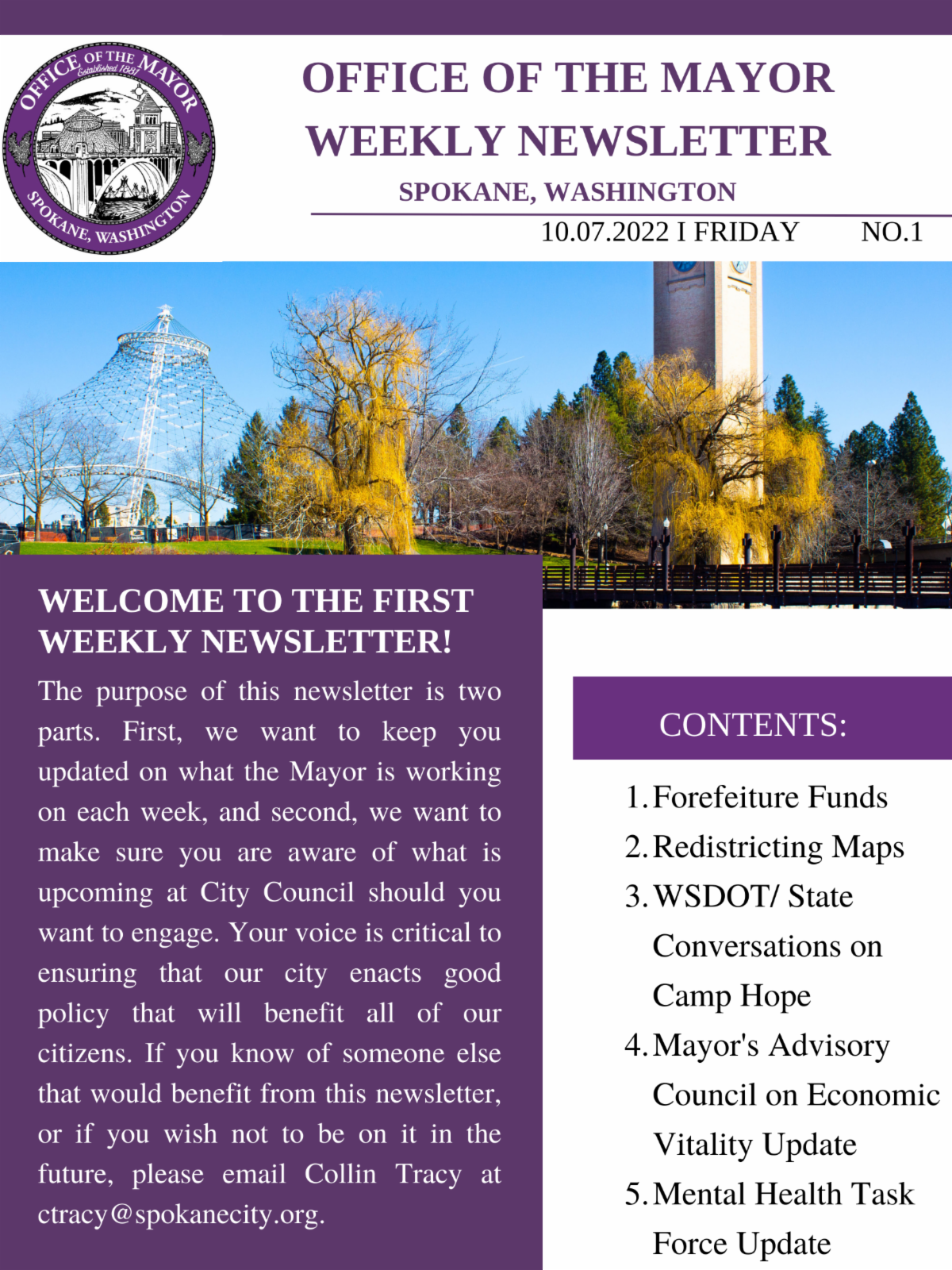 Weekly Newsletter from the Office of Mayor Woodward