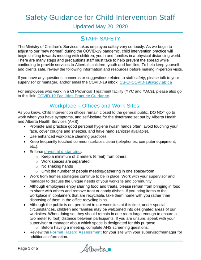 Link - Safety Guidance CI Staff