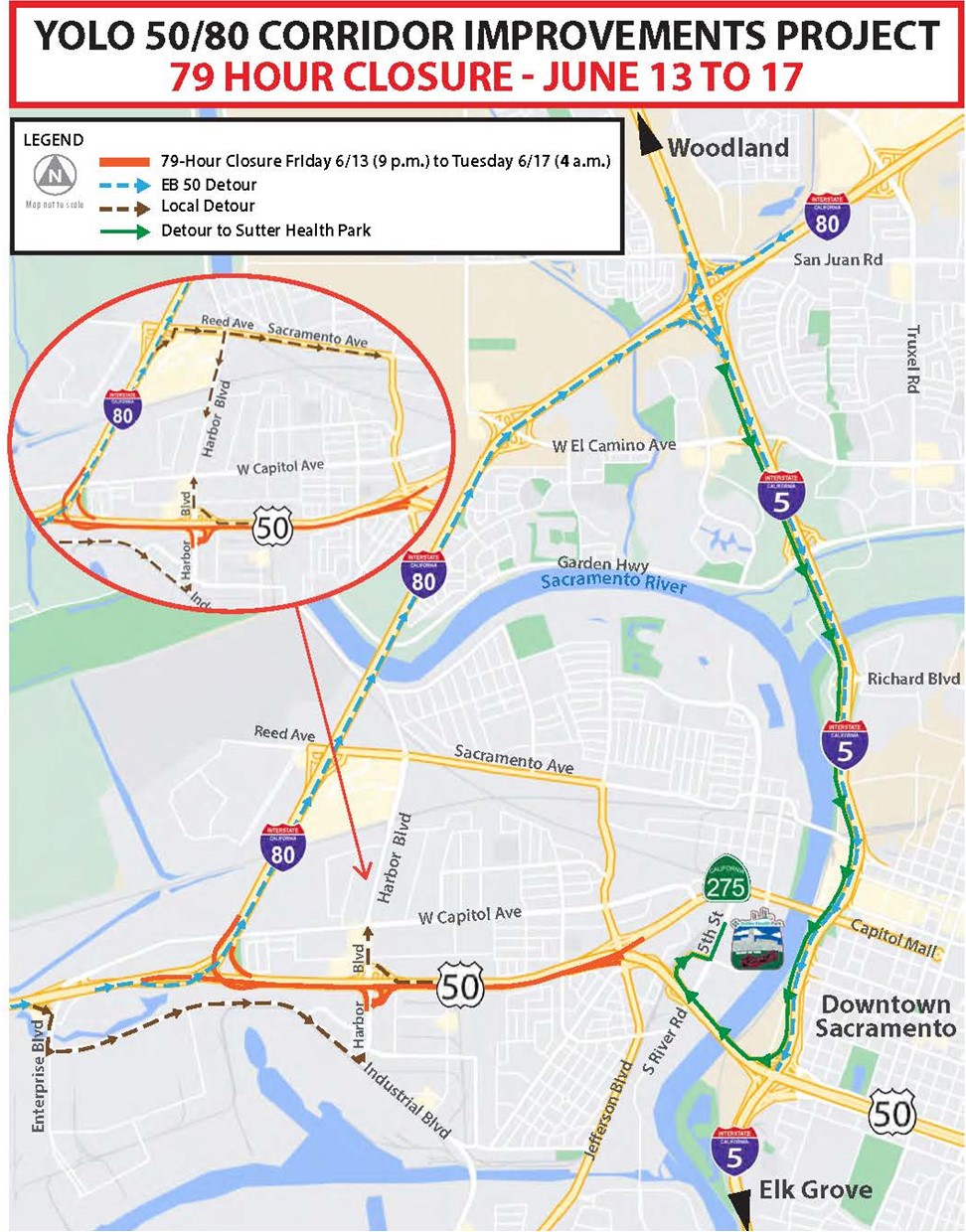 Traffic Alert: Eastbound U.S. Highway 50 in West Sacramento Scheduled for 79-Hour Full Closure