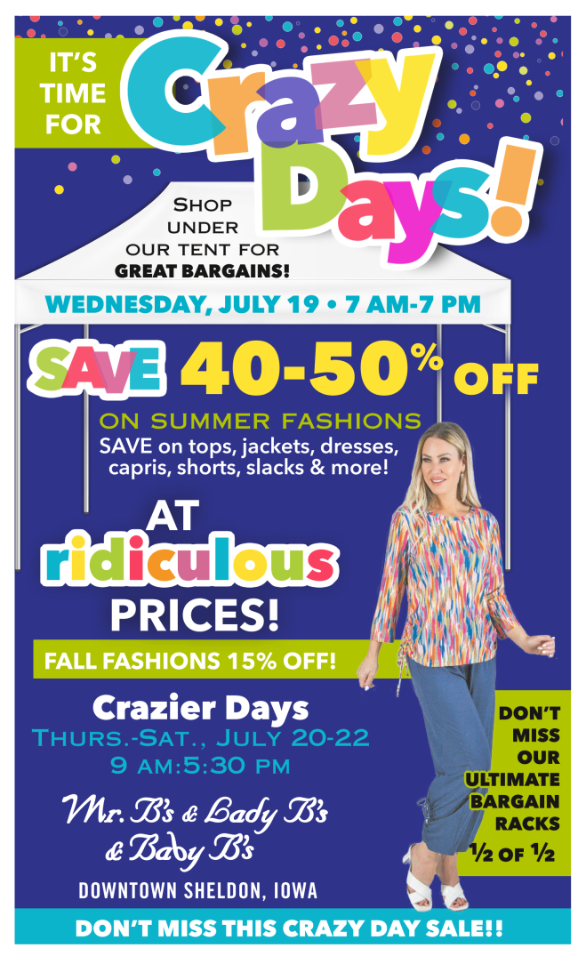 Crazy Days! Wed., July 19! Save 40% & 50% on Summer Fashions! Sale ...
