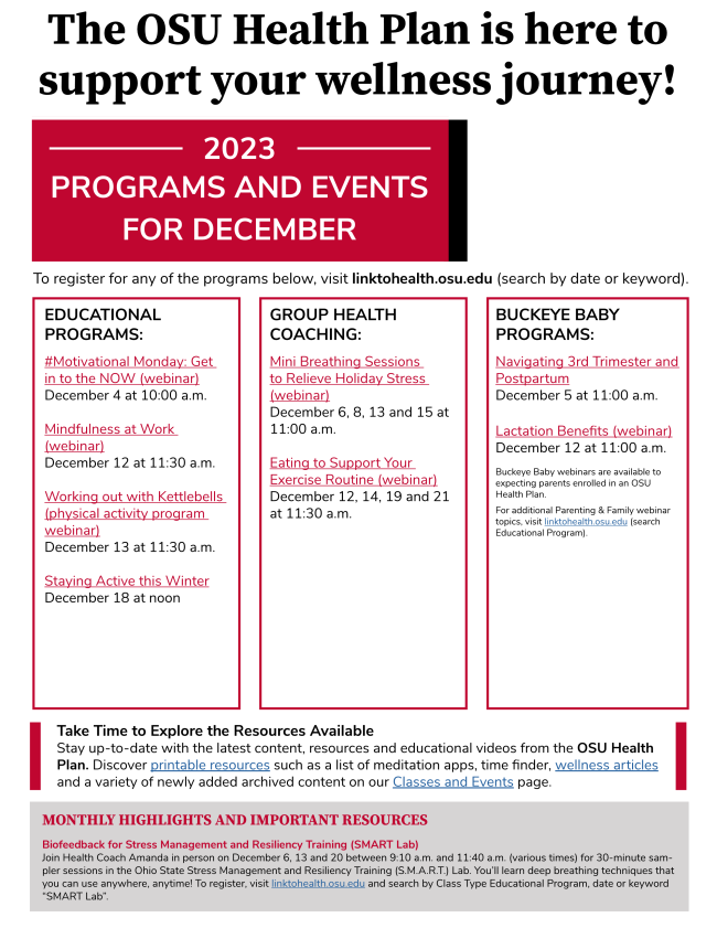 December 2023 Buckeye Wellness News and Events