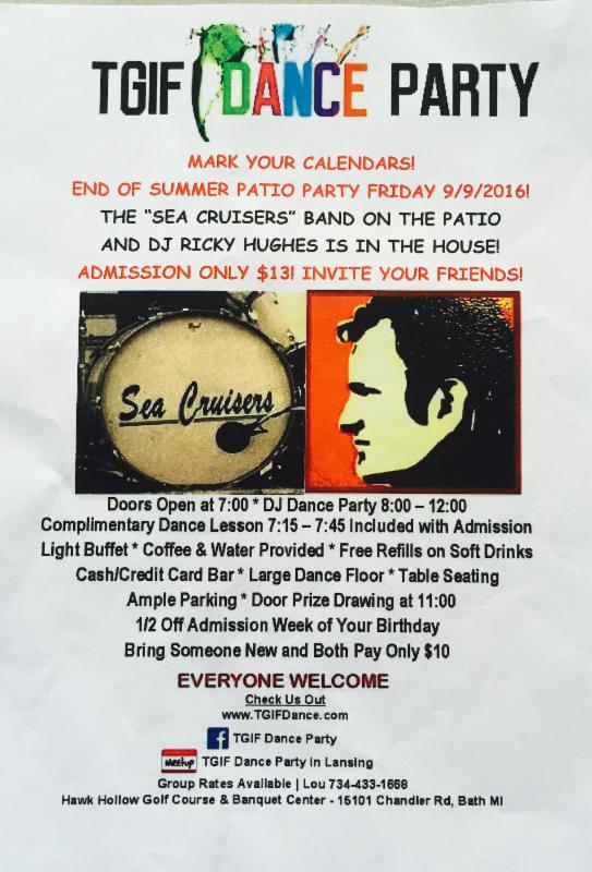 End of the Summer Patio Party at TGIF Dance Party Friday 9/9/16